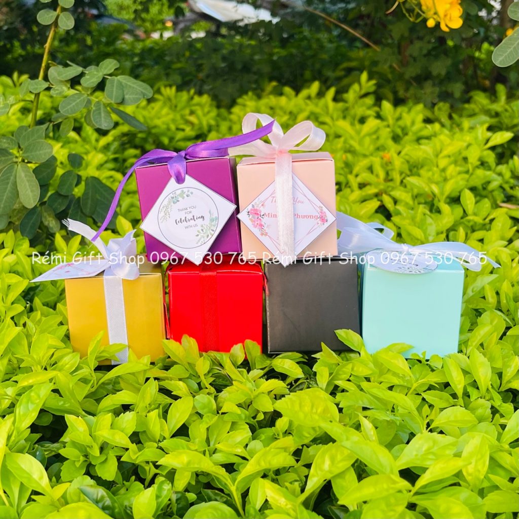 Hộp quà, hộp đựng quà tặng hình vuông thắt nơ đơn giản, thanh lịch